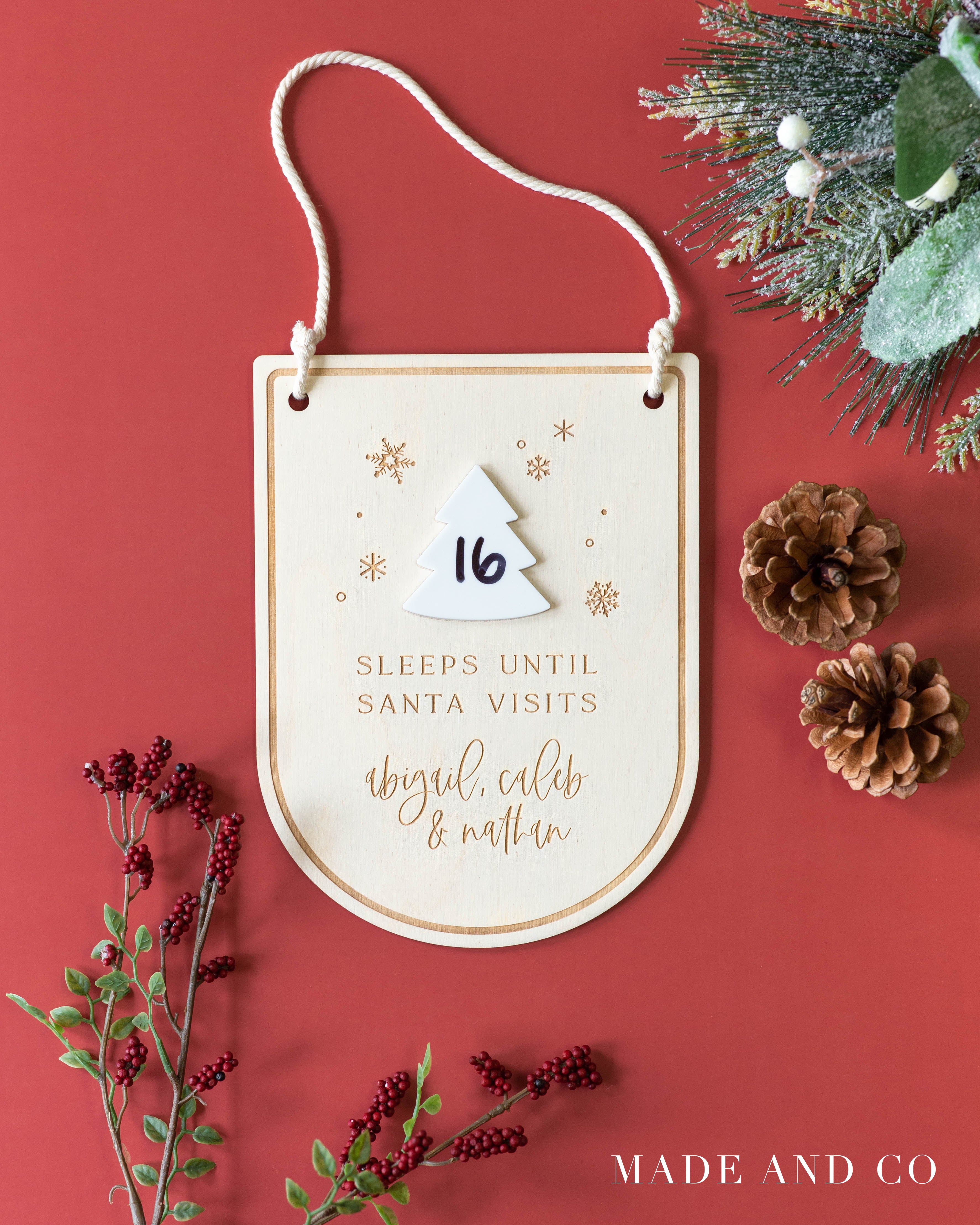 Sleeps Until Santa Visits | Christmas Countdown Sign | Wooden Decor ...