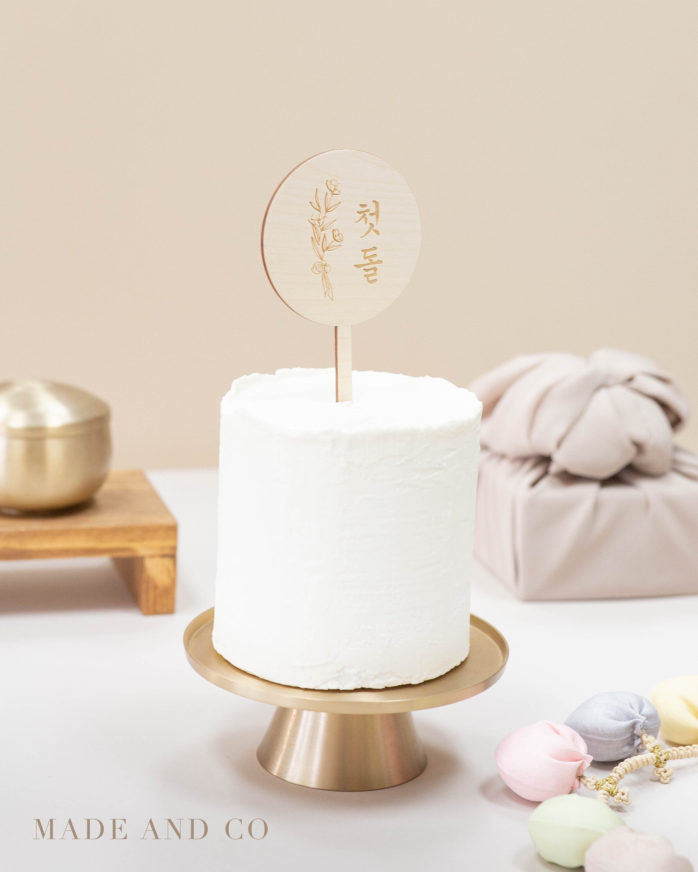 Cake Topper 27 | Floral Accent | Ribbon Accent – Made and Co Designs