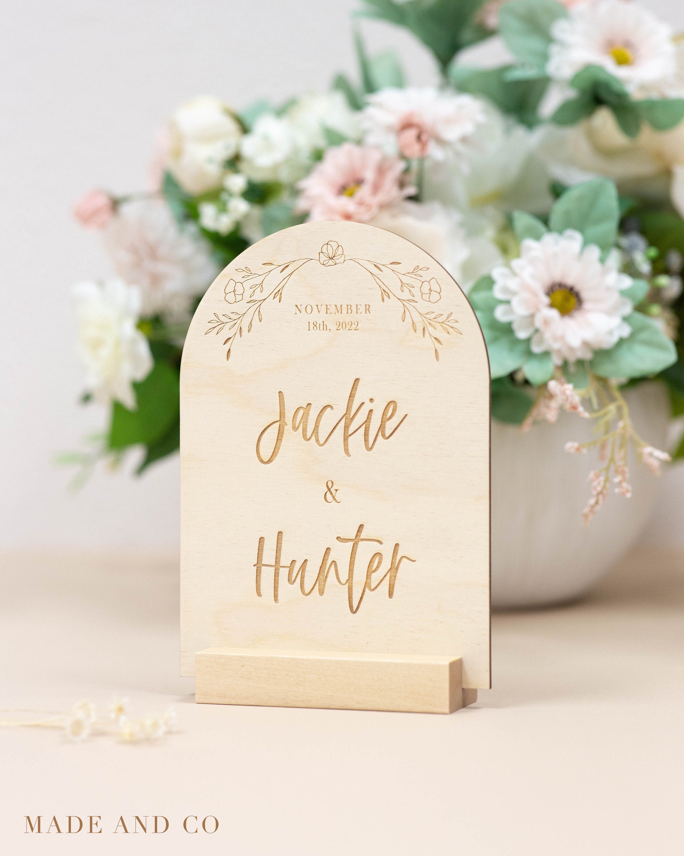 Wedding Sign 5 | Floral Accent | Arched Wooden Wedding Sign – Made and ...