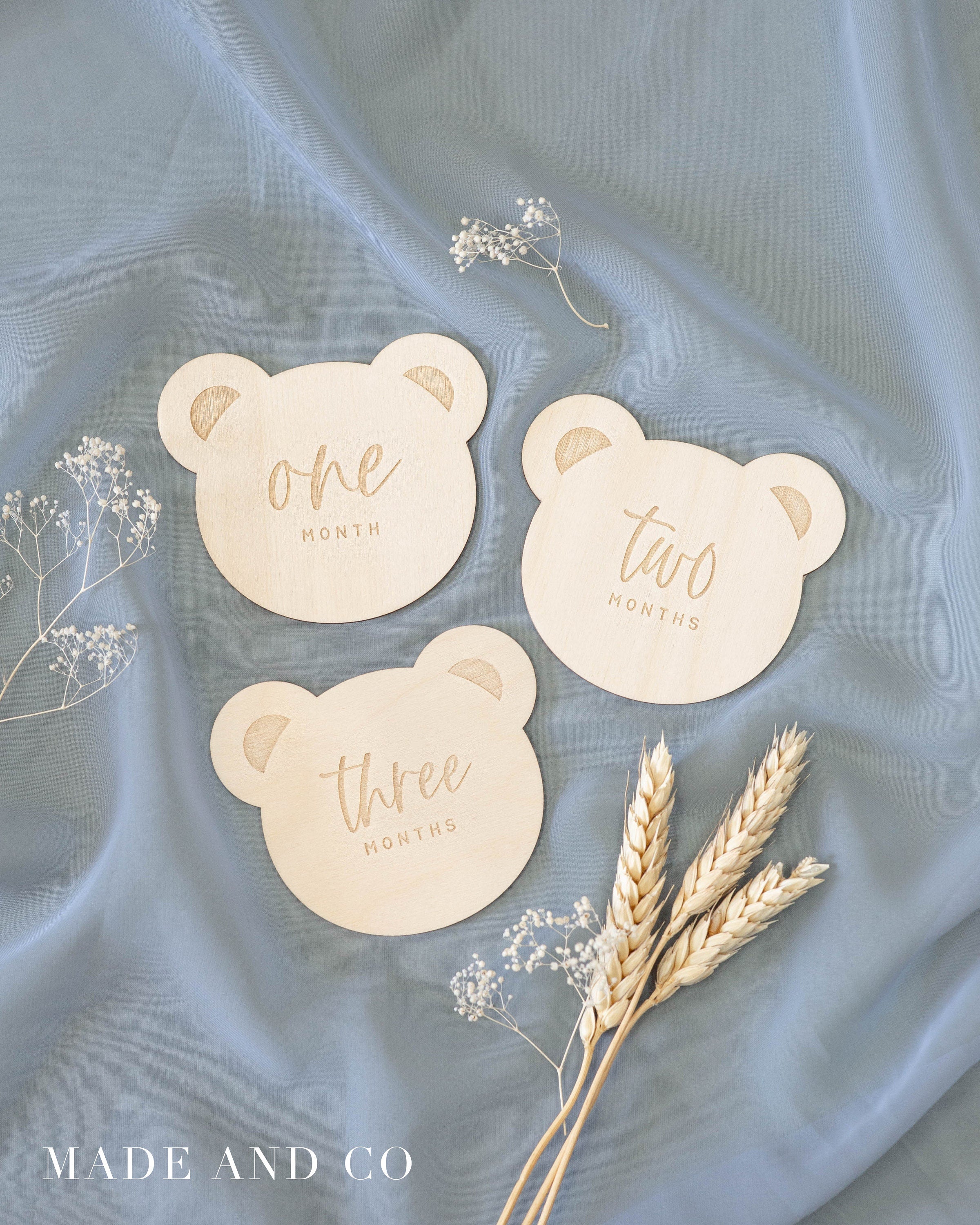 Baby Milestone Cards | Teddy Bear Wooden | Cursive – Made and Co Designs